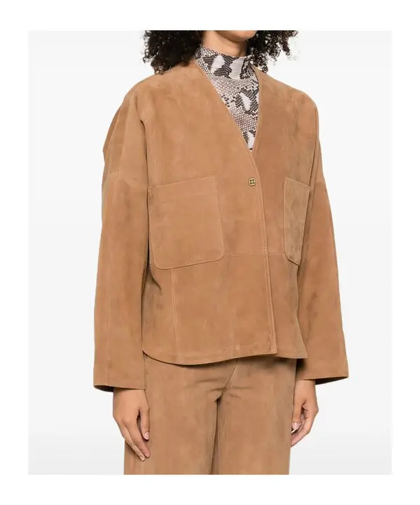 FORTE_FORTE Suede V-neck Jacket - Nude