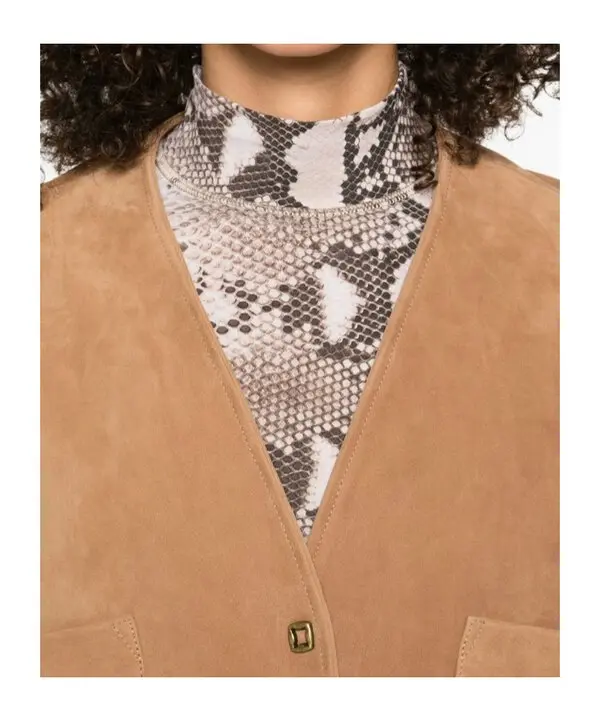 FORTE_FORTE Suede V-neck Jacket - Nude