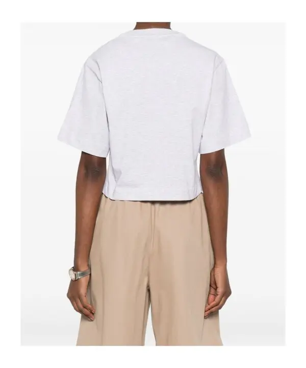 Off-White Cropped T-shirt With Floral Print - White