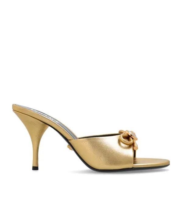 Versace High-heeled Slip-on Sandals With Bow Detailing - Gold