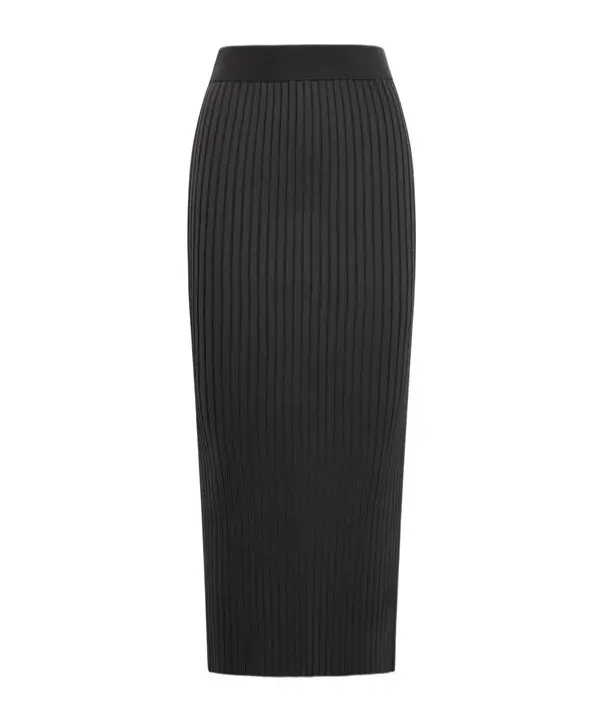 JIL SANDER Ribbed Knit Midi Skirt With Back Slit - Black