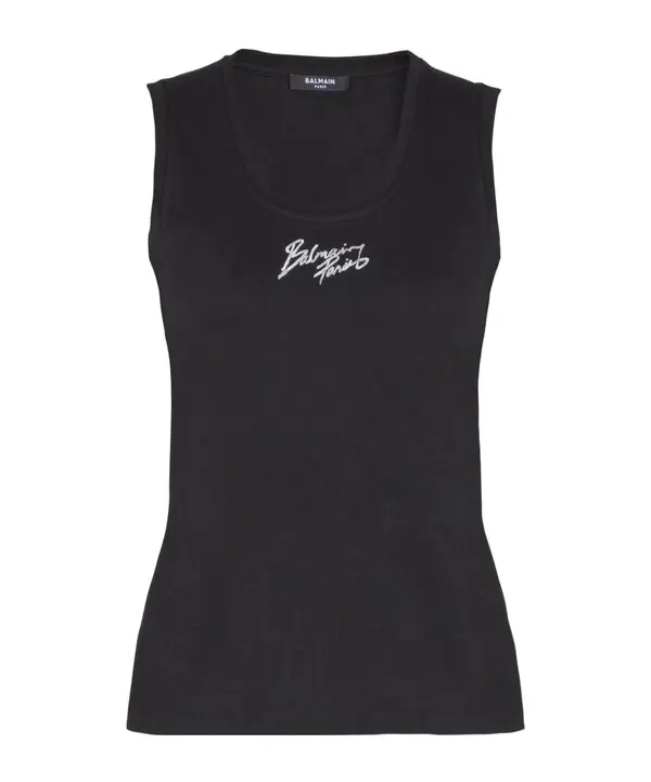 Balmain Brushed Logo Printed Relaxed Tank Top - Black