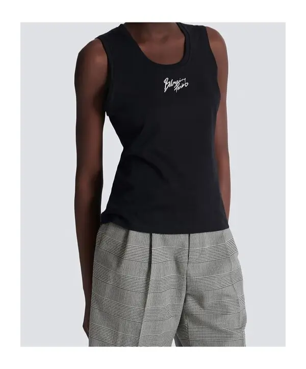 Balmain Brushed Logo Printed Relaxed Tank Top - Black