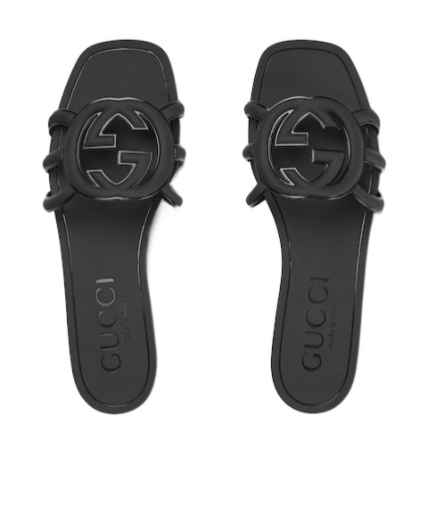 Gucci Lido Incroco Gg Flat Sandals - Black