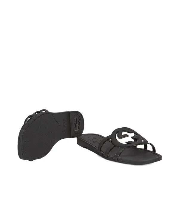 Gucci Lido Incroco Gg Flat Sandals - Black