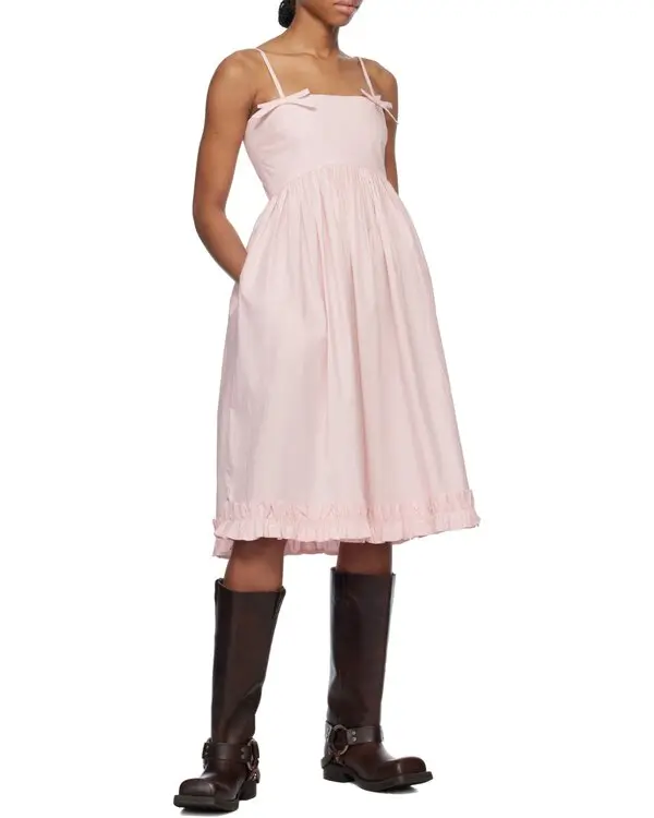 GANNI Strappy Midi Dress With Bow Details And Flounce Hem
