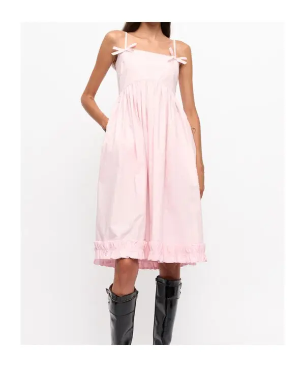 GANNI Strappy Midi Dress With Bow Details And Flounce Hem