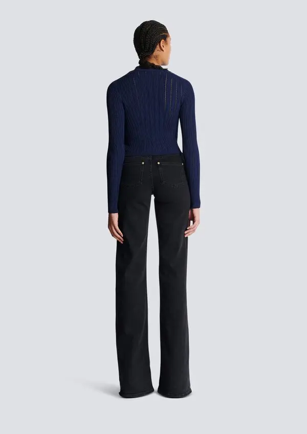 Balmain Cropped Knit Cardigan With Gold Lion Head Buttons - Blue