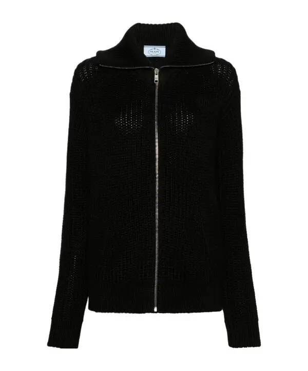 Prada Enamel Triangle Zip-up Cardigan