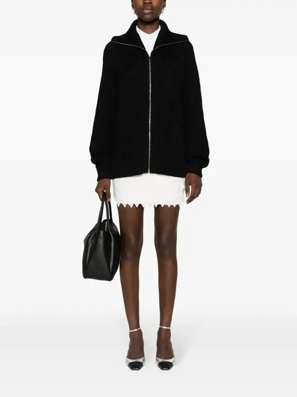 Prada Enamel Triangle Zip-up Cardigan