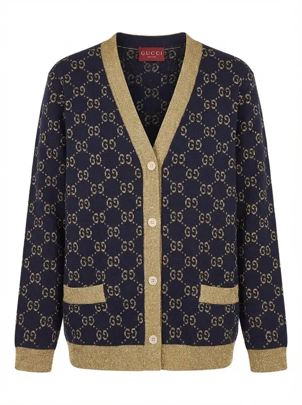 Gucci V-neck Button-up Cardigan With Gg Monogram