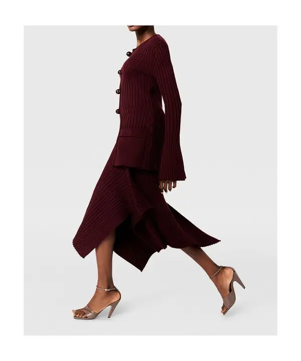 Stella McCartney Ribbed Knit Buttoned Cardigan - Bordeaux
