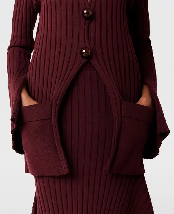 Stella McCartney Ribbed Knit Buttoned Cardigan - Bordeaux