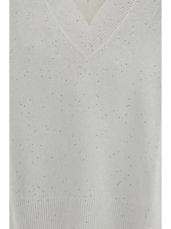 Brunello Cucinelli V-neck Knitted Jumper With Ribbed Details