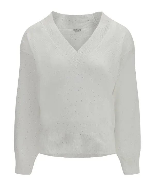 Brunello Cucinelli V-neck Knitted Jumper With Ribbed Details - No
