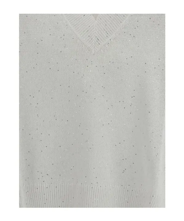 Brunello Cucinelli V-neck Knitted Jumper With Ribbed Details - No