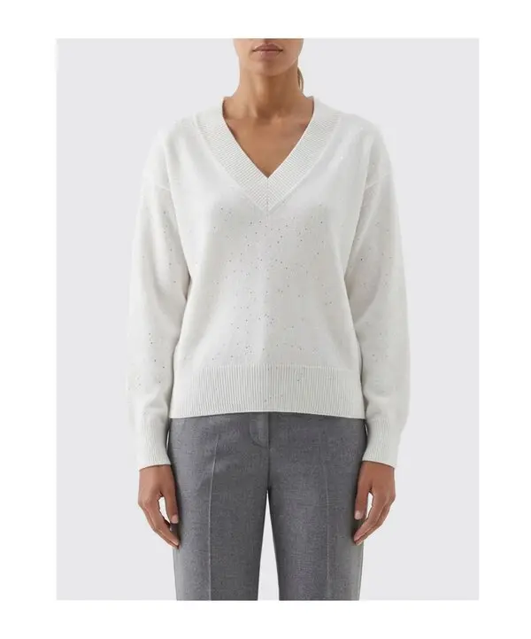 Brunello Cucinelli V-neck Knitted Jumper With Ribbed Details - No
