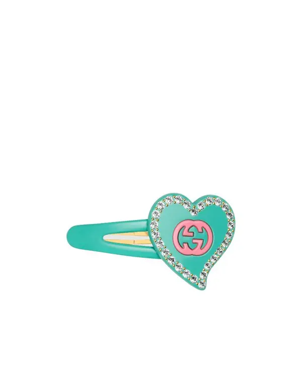 Gucci Interlocking G Heart Hair Clip - Green