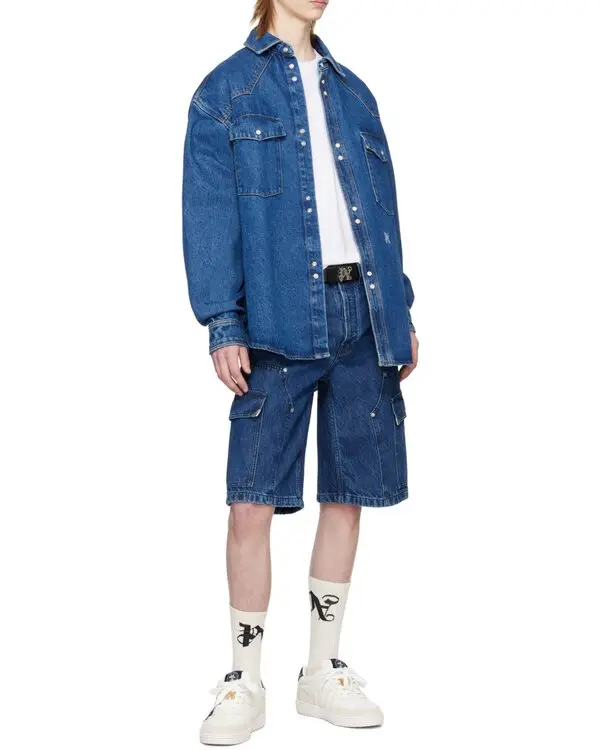Palm Angels Logo-embroidered Drop Shoulder Denim Shirt