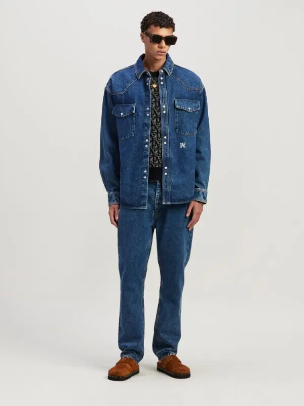 Palm Angels Logo-embroidered Drop Shoulder Denim Shirt