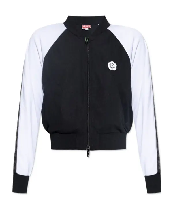 Kenzo Logo Embroidered Zip-up Sweatshirt - Black