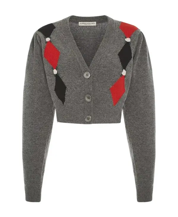 Alessandra Rich Cropped Cardigan With Argyle Detail