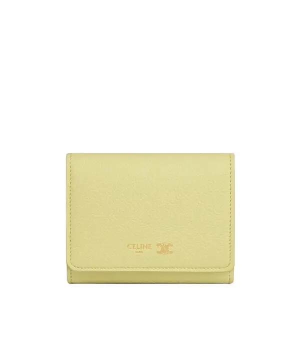 Celine Fine Wallet Triomphe Stamp In Supple Grained Calfskin - Citrus/wildlife Park