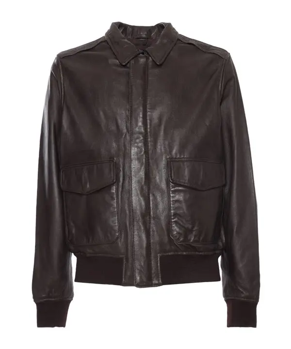 SCHOTT Long-sleeved Leather Bomber Jacket - Black