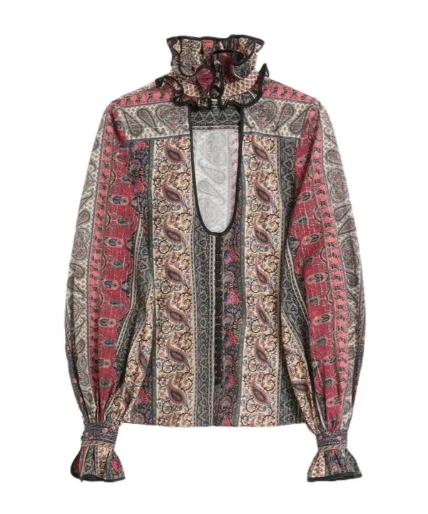 Valentino Garavani Voyage Imaginaire Printed Ruffled Lamé Muslin Shirt