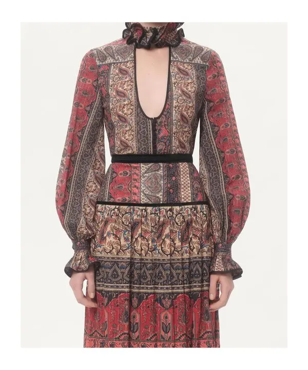 Valentino Garavani Voyage Imaginaire Printed Ruffled Lamé Muslin Shirt