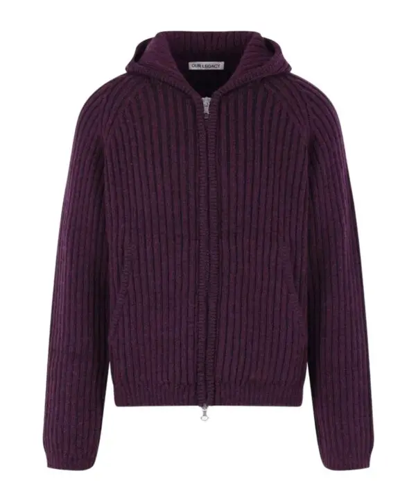 Our Legacy Ribbed Hooded Knit Cardigan - Night Violet