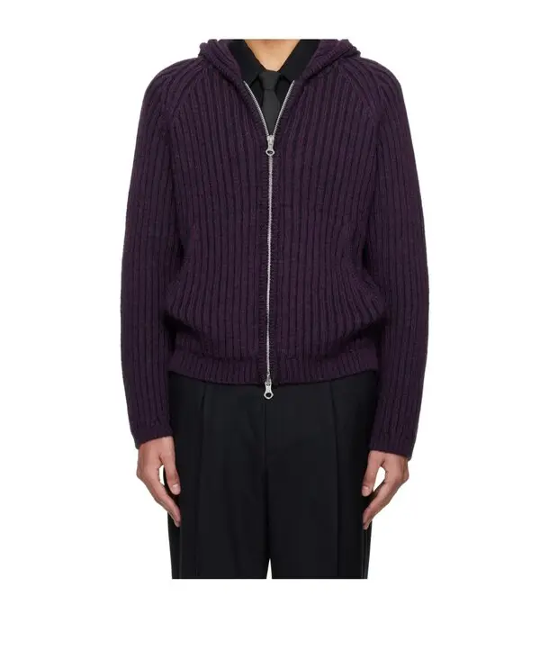 Our Legacy Ribbed Hooded Knit Cardigan - Night Violet
