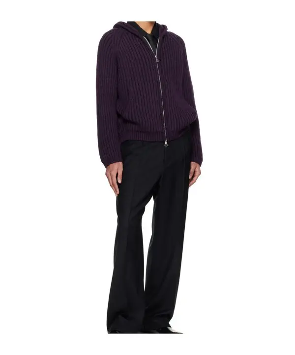 Our Legacy Ribbed Hooded Knit Cardigan - Night Violet