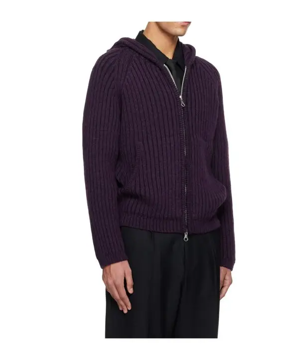 Our Legacy Ribbed Hooded Knit Cardigan - Night Violet