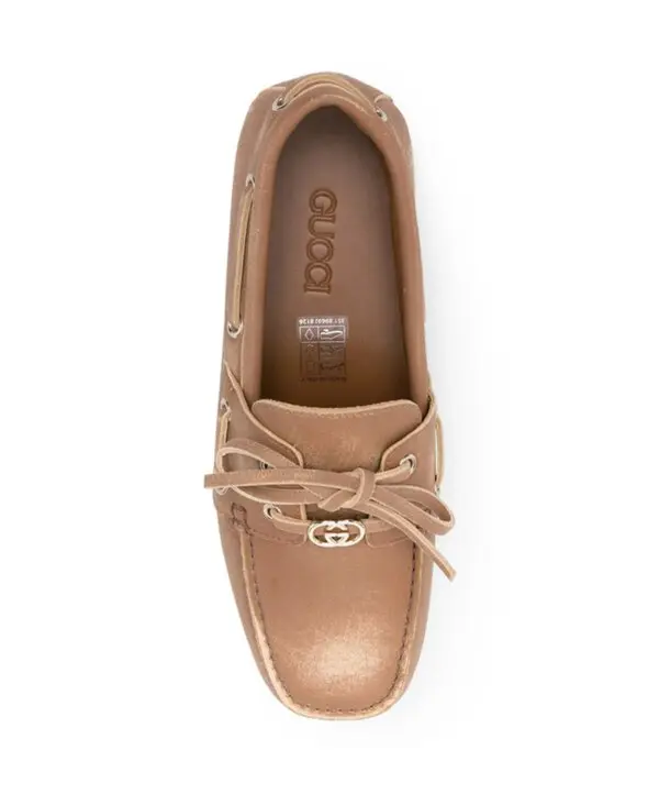 Gucci Washed Effect Leather Boat Shoes - Brown