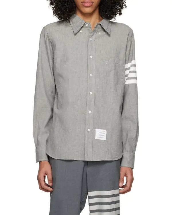 Thom Browne 4-bar Denim Shirt - Medium Gray