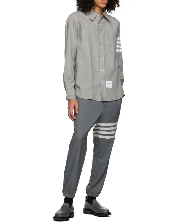 Thom Browne 4-bar Denim Shirt - Medium Gray