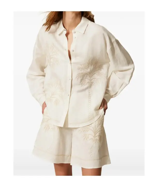 TWINSET Long Sleeve Embroidered Shirt - No