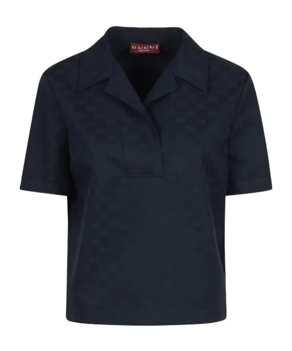 Gucci Gg Embossed Short-sleeve Polo Shirt - Blue