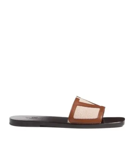 Valentino Garavani Vlogo Slip-on Sandals - Natural Color/tobacco Color