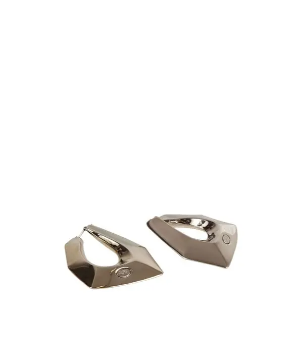 Alexander McQueen Modernist Geometric Logo Engraved Hoop Earrings - Silver