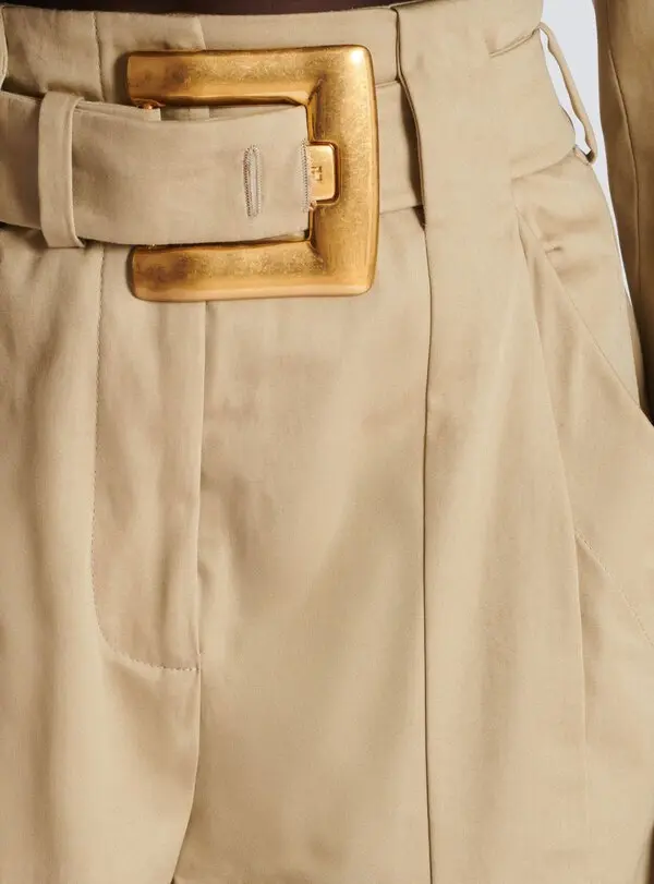Balmain Belted Gabardine Shorts - Beige
