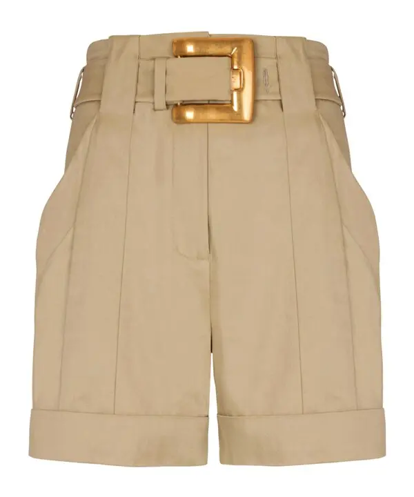 Balmain Belted Gabardine Shorts - Beige