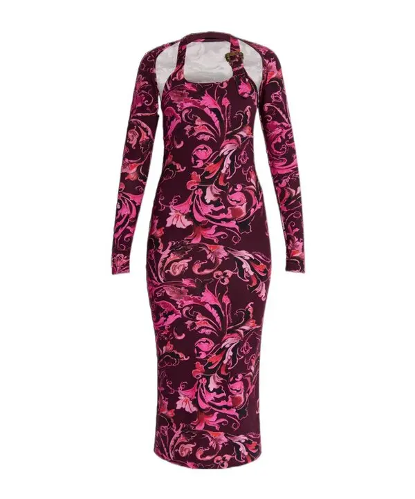 Versace Barocco Print Cut-out Midi Dress