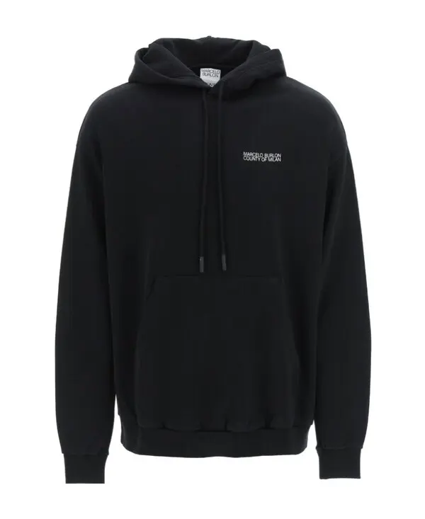 MARCELO BURLON COUNTY OF MILAN Logo Printed Drawstring Hoodie - Black