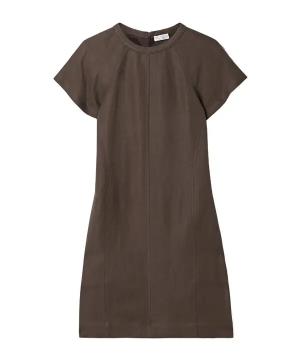 Brunello Cucinelli Monili Chain-detail Crewneck Mini Dress - Brown