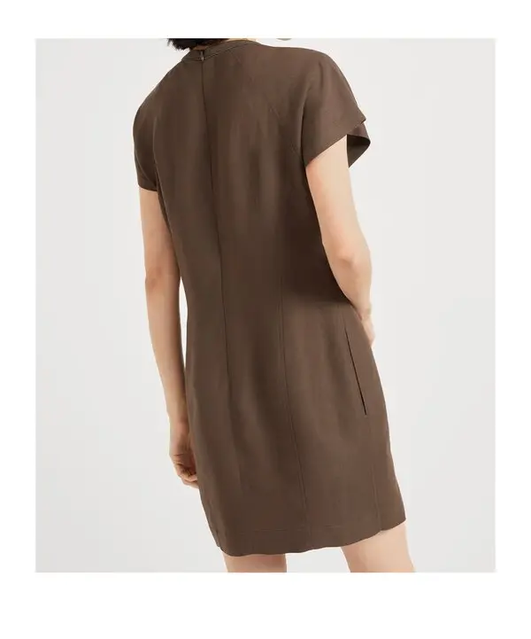 Brunello Cucinelli Monili Chain-detail Crewneck Mini Dress - Brown