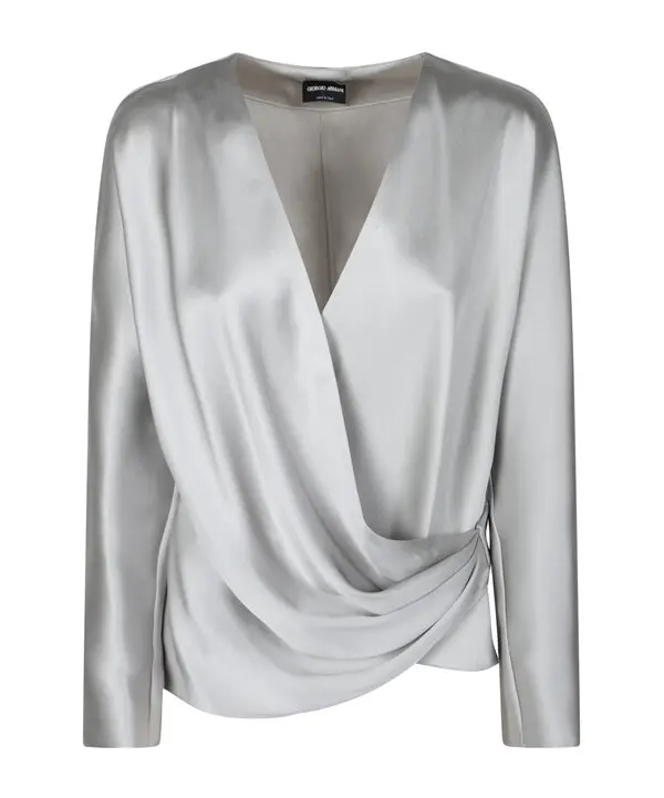 Giorgio Armani Wrap Design Blouse With Draping Details - Grey