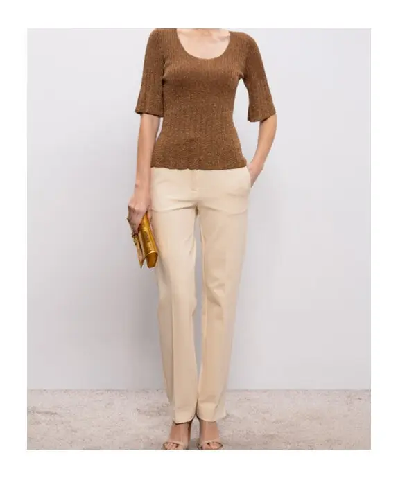 TWINSET Ribbed Knit Lurex Top With Flared Sleeves