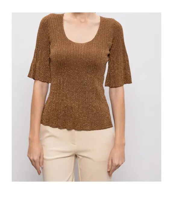 TWINSET Ribbed Knit Lurex Top With Flared Sleeves